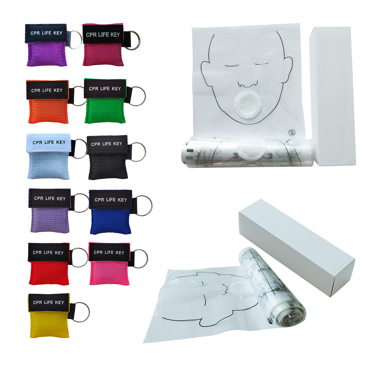 400 CPR Resuscitator Mask Keychain Key Ring color mixing & 10 Rolls/lot ...